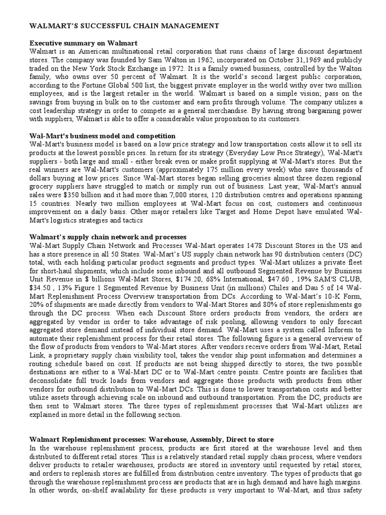 Walmart'S Successful Chain Management Executive Summary On Walmart ...