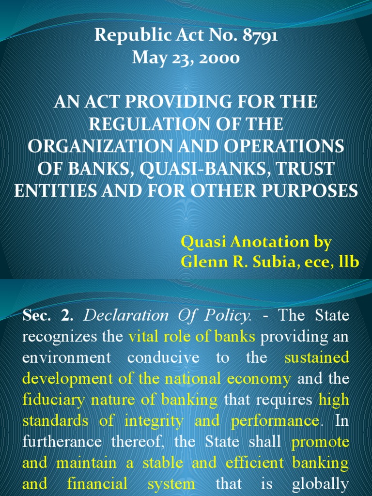 Banking Regulation Act RA 8791 | PDF | Foreclosure | Savings And Loan ...