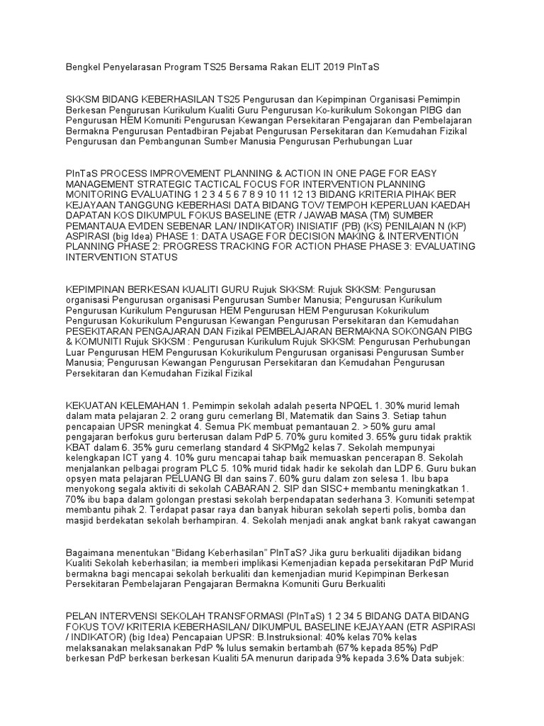 Bengkel Penyelarasan Program TS25 Bersama Rakan ELIT 2019 PInTaS | PDF
