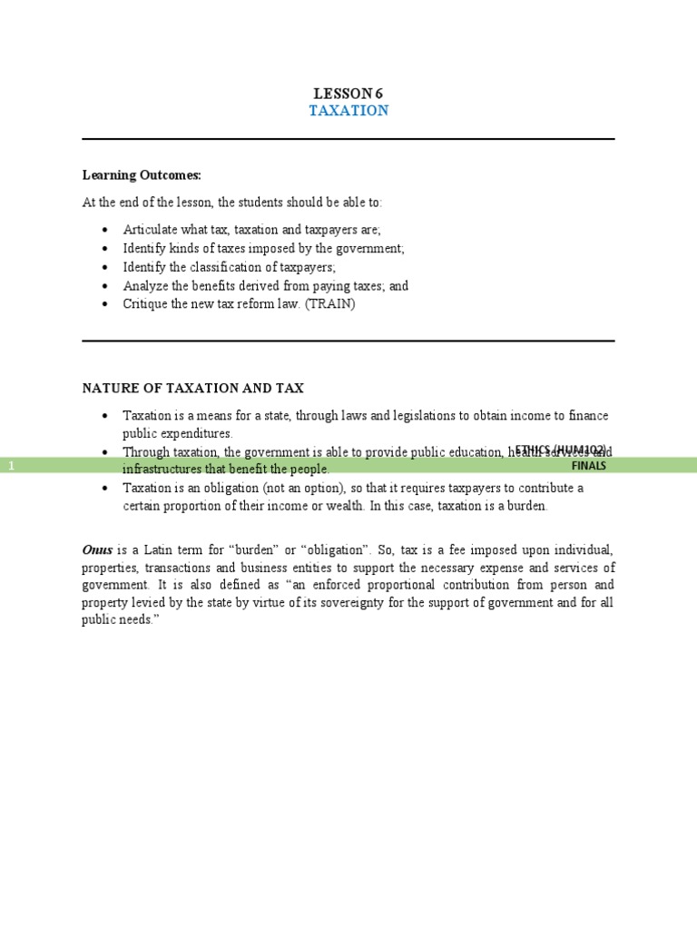 Lesson 6 Taxation | PDF | Gross Income | Property Tax