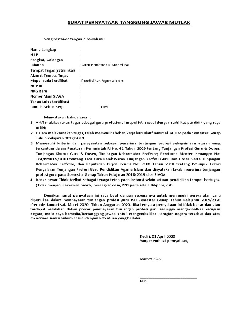 Contoh Format SPTJM Gpai-2020 | PDF | Karier & Perkembangan | Bisnis