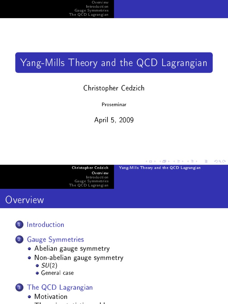 Yang-Mills Theory and The QCD Lagrangian: Christopher Cedzich | PDF ...