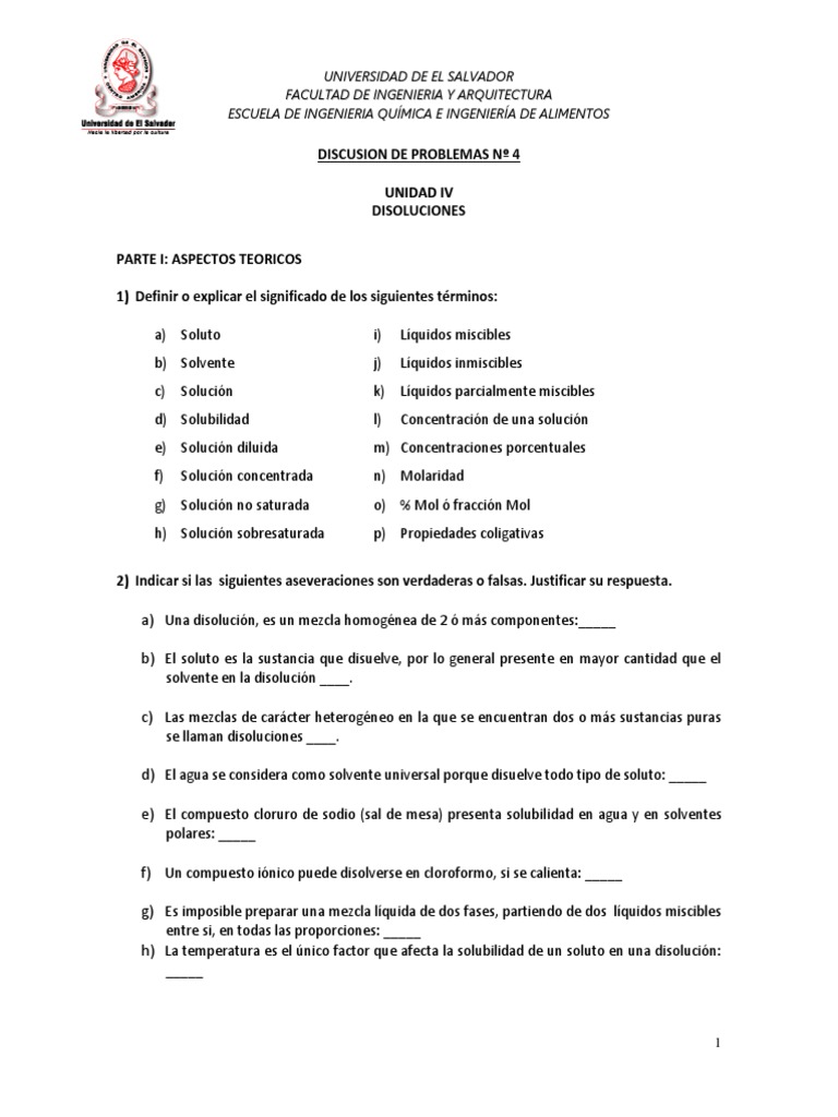 Guia de Discusion #4-QTR115 PDF | PDF | Solubilidad | Concentración