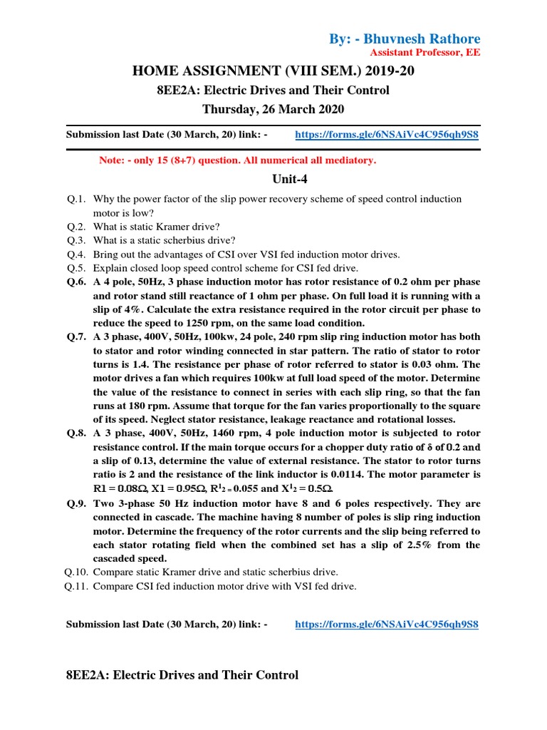 EDTC-HOME ASSIGNMENT Unit 4, 5 PDF | PDF | Electric Motor | Electrical Engineering