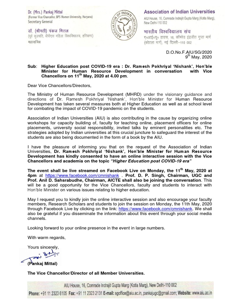 Nishank's Online Session on Higher Ed Post-COVID | PDF | Communication