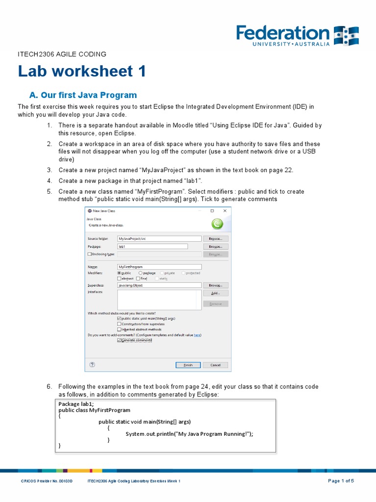 ITECH2306 Agile Coding Lab 1 - 2020 | PDF | Eclipse (Software) | Java (Programming Language)