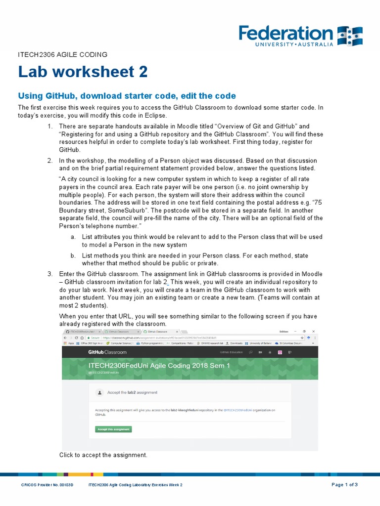 Lab Worksheet 2: Using Github, Download Starter Code, Edit The Code | PDF | Constructor (Object ...