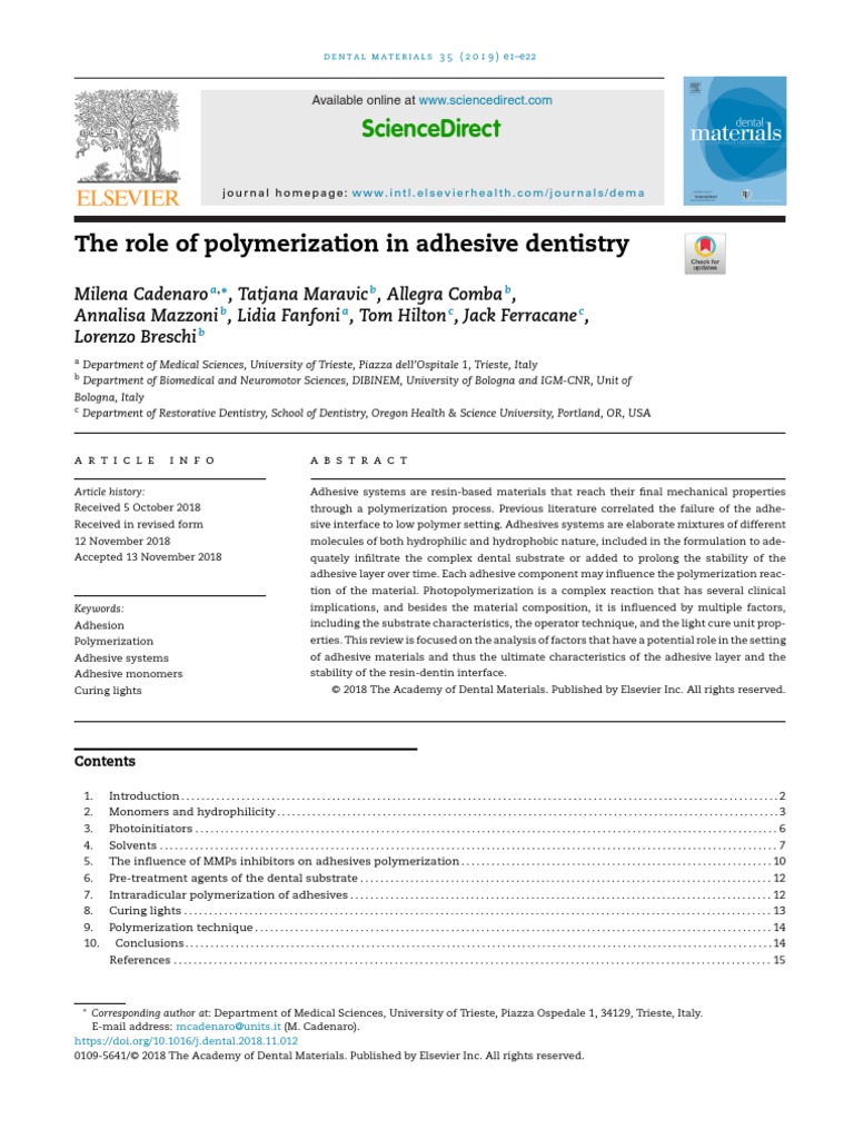 2019 The Role of Polymerization in Adhesive Dentistry PDF | PDF ...