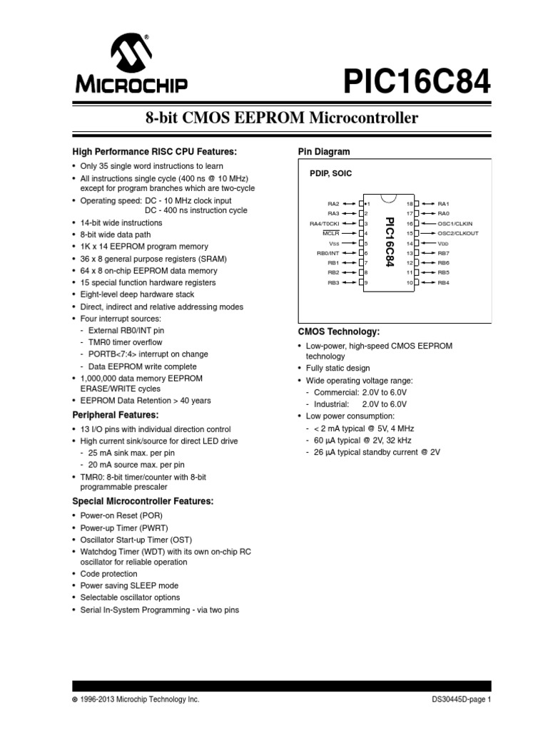 PIC16C84 Microchip | PDF | Microcontroller | Electronic Circuits