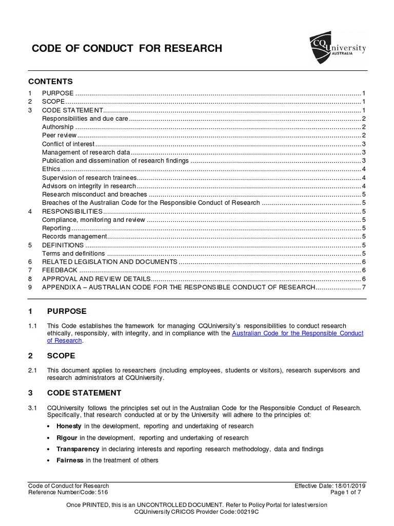Code of Conduct For Research | PDF | Conflict Of Interest | Integrity