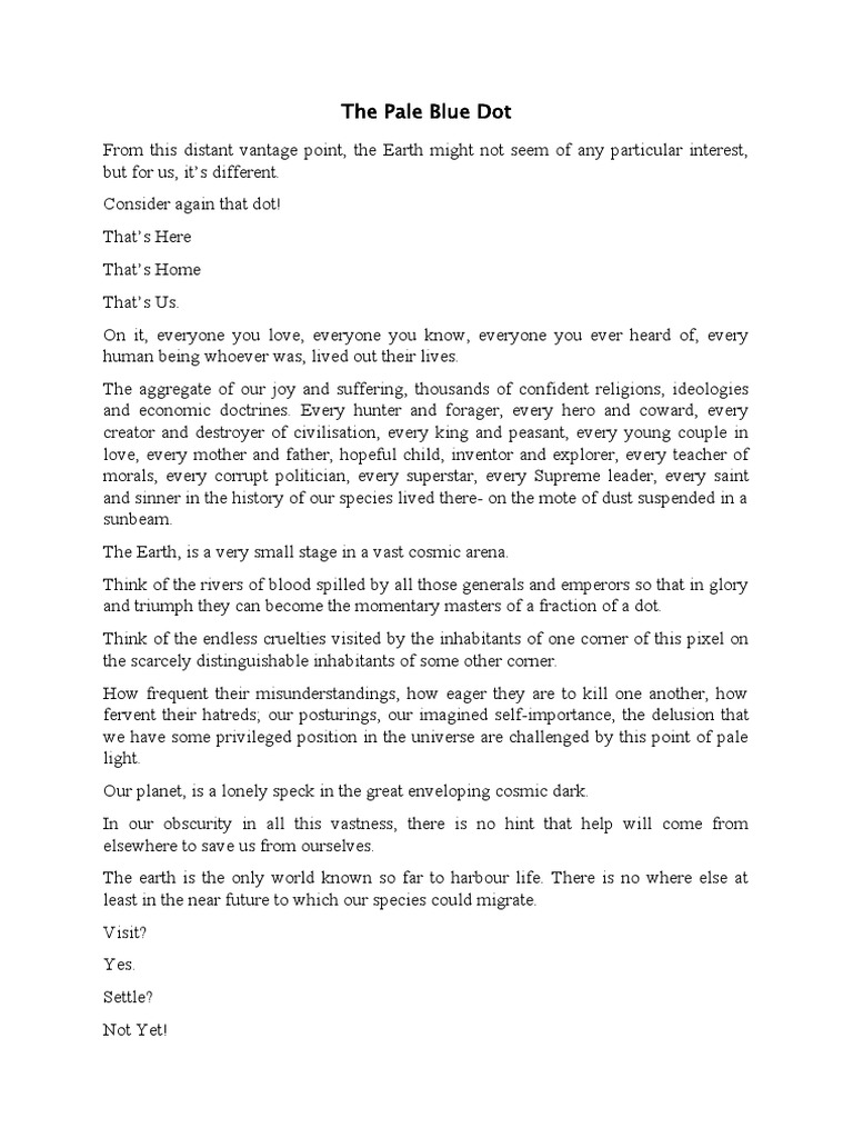 The Pale Blue Dot - Carl Sagan | PDF | Young Adult | Religion ...