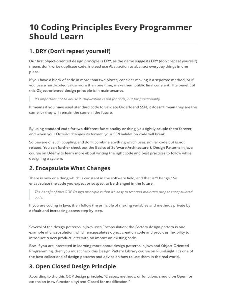 10 Coding Principles PDF | PDF | Inheritance (Object Oriented ...