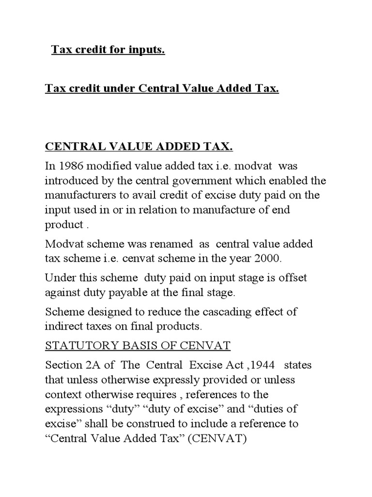 Tax Credit For Inputs Under CENVAT and GST. | PDF | Value Added Tax | Excise