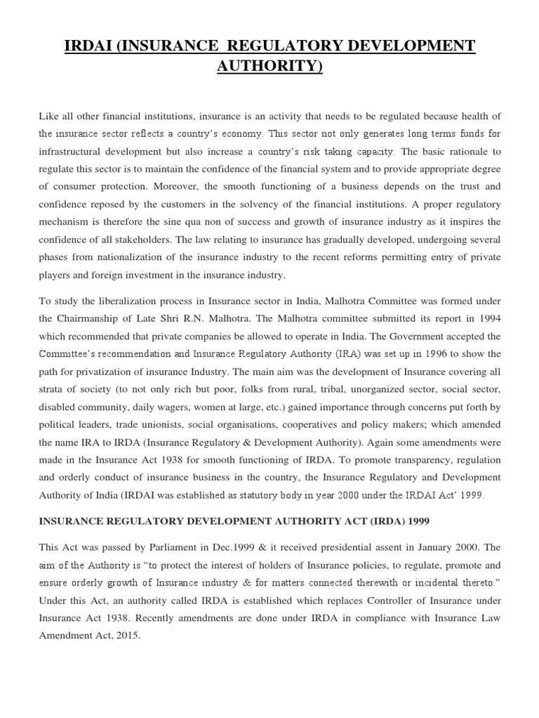 Insurance Regulatory Development Authority Act (Irda) 1999 | Download ...