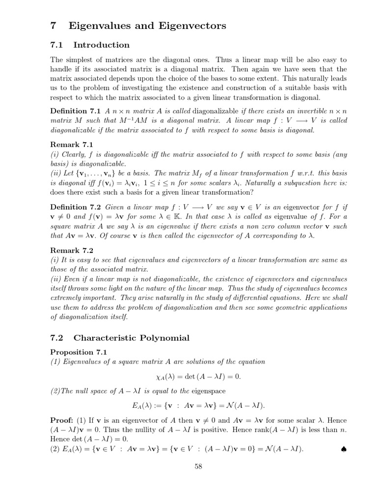 Eigenvalues and Eigenvectors: Foundations for the Diagonalization of Linear Transformations ...