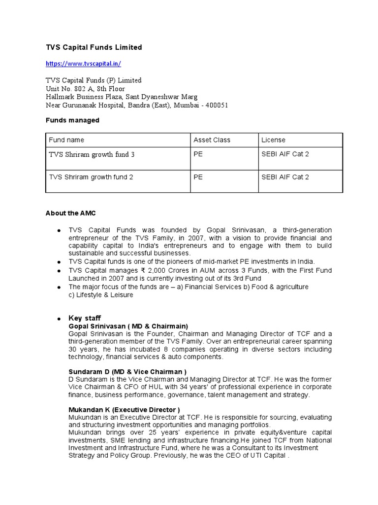 TVS Capital Funds Limited | PDF | Investing | Private Equity