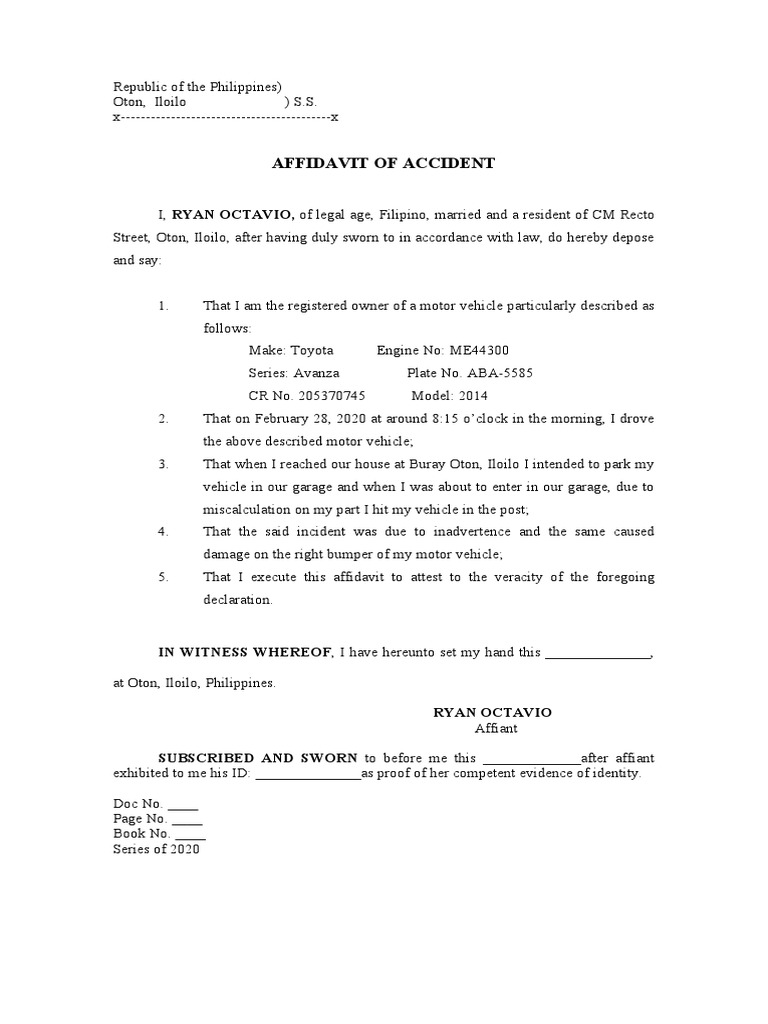 AFFIDAVIT OF Accident | PDF