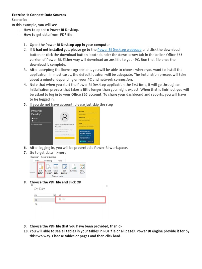 Power BI Training Exercise1-5 | PDF | Office 365 | Computer File