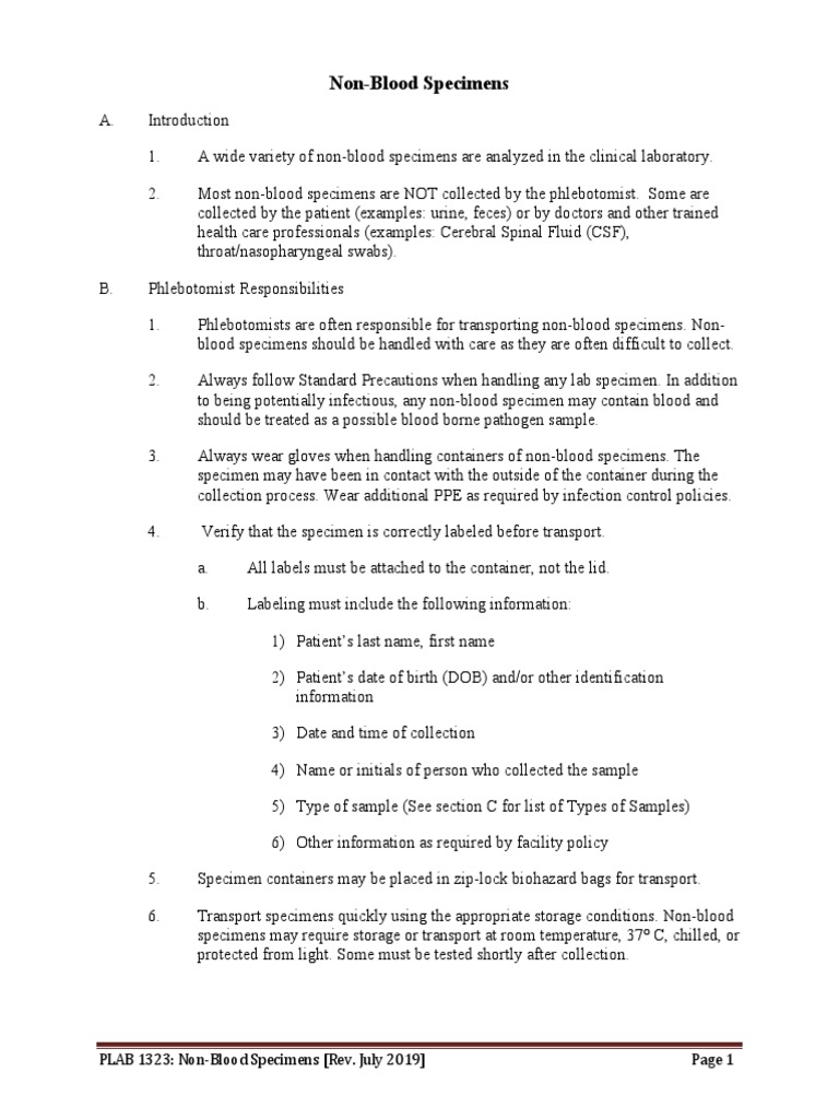 Nonblood Specimens | PDF | Cerebrospinal Fluid | Medical Specialties