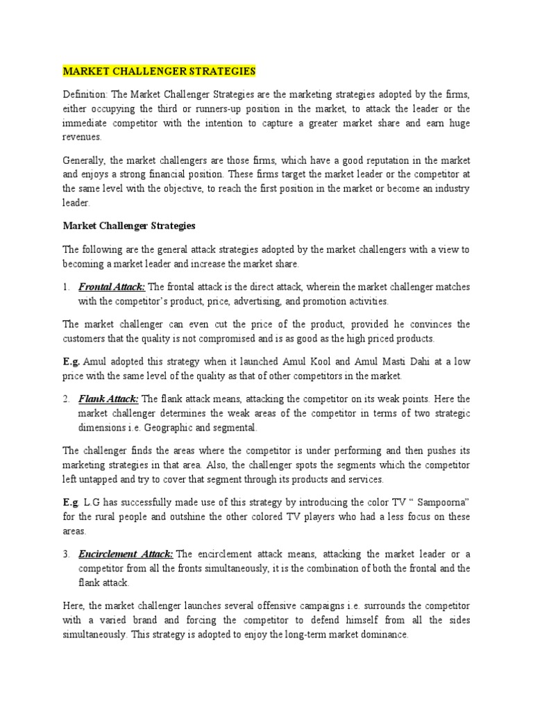 Market Challenger Strategies | PDF | Marketing Strategy | Pepsi