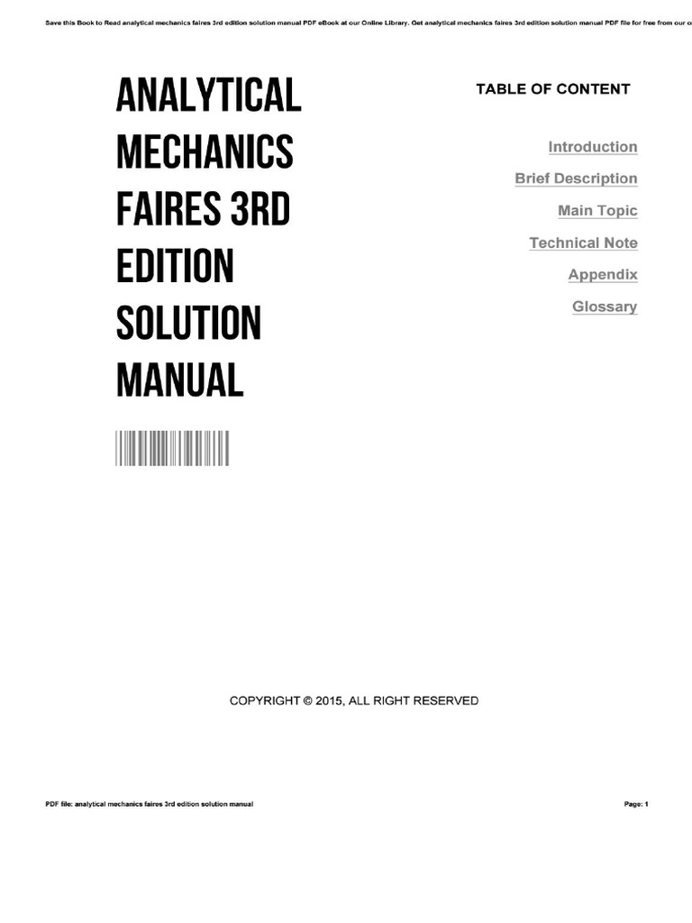 Vebuka Analytical Mechanics Faires 3rd Edition Solution Manual | PDF