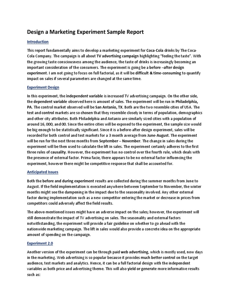 Design A Marketing Experiment Sample Report - 2 PDF | PDF | Experiment ...
