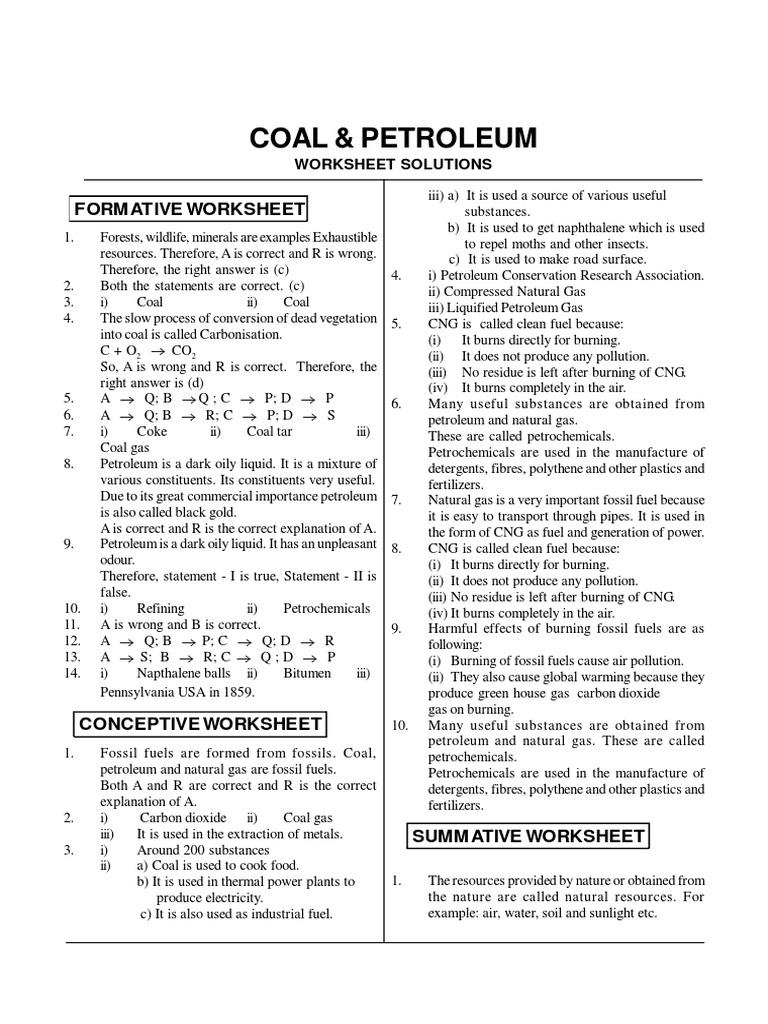 Coal & Petroleum: Formative Worksheet | PDF | Fuels | Coal