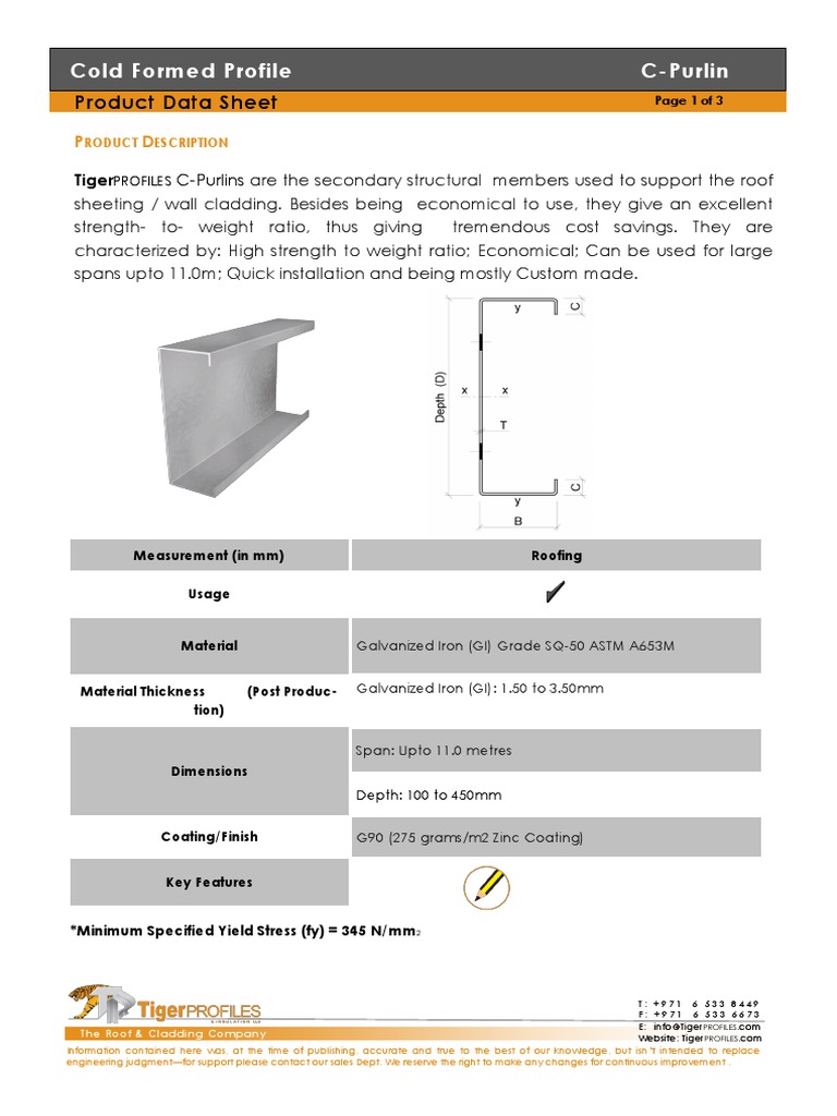 C-Purlin Data Sheet 3-3-2014 | PDF | Economic Sectors | Building Materials