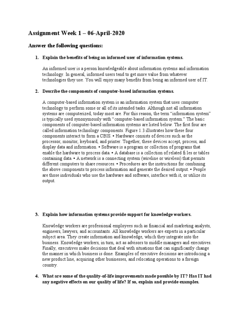 Week 1 - Assignment 1 | PDF | Information System | Process (Computing)
