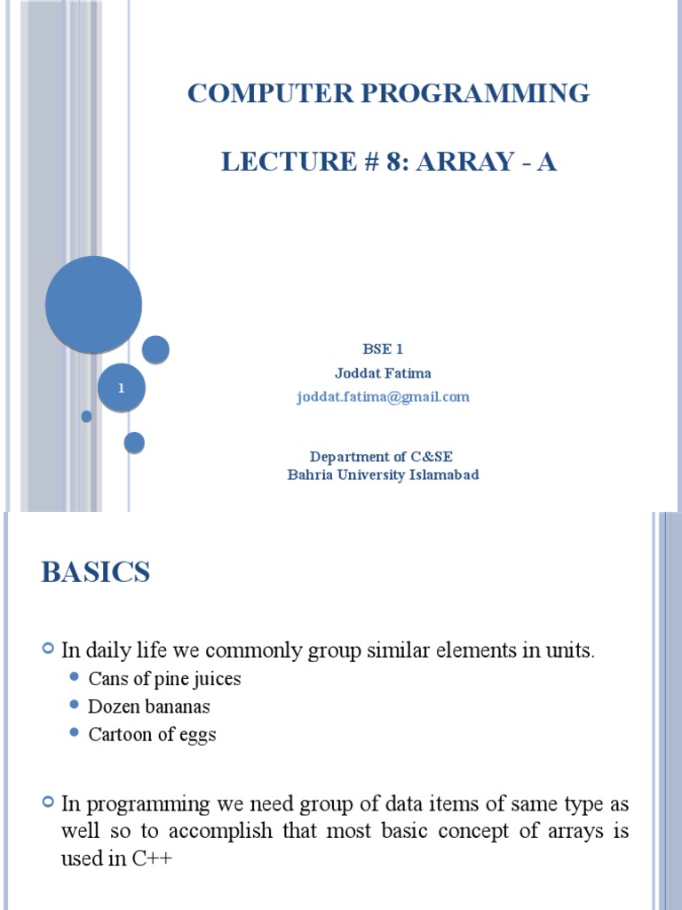 Array In C Programming Lecture Pdf Array Data Structure Subroutine