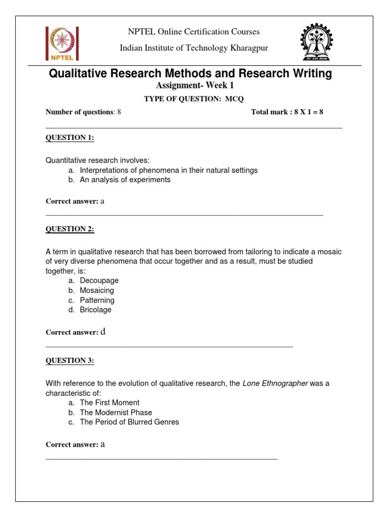 QRM & RW Assignment 1 | PDF | Qualitative Research | Methodology