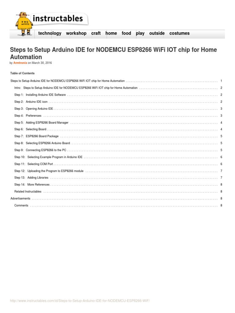 Steps To Setup Arduino Ide For Nodemcu Esp8266 Wif Pdf Arduino Integrated Development