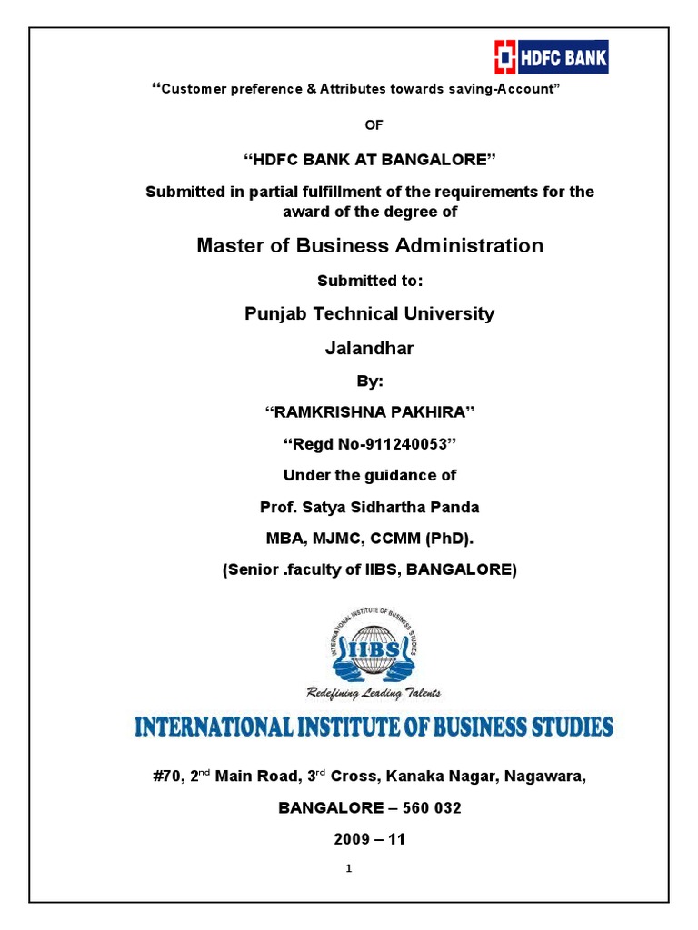 Iibs HDFC Bank Project Ram | PDF | Banks | Transaction Account