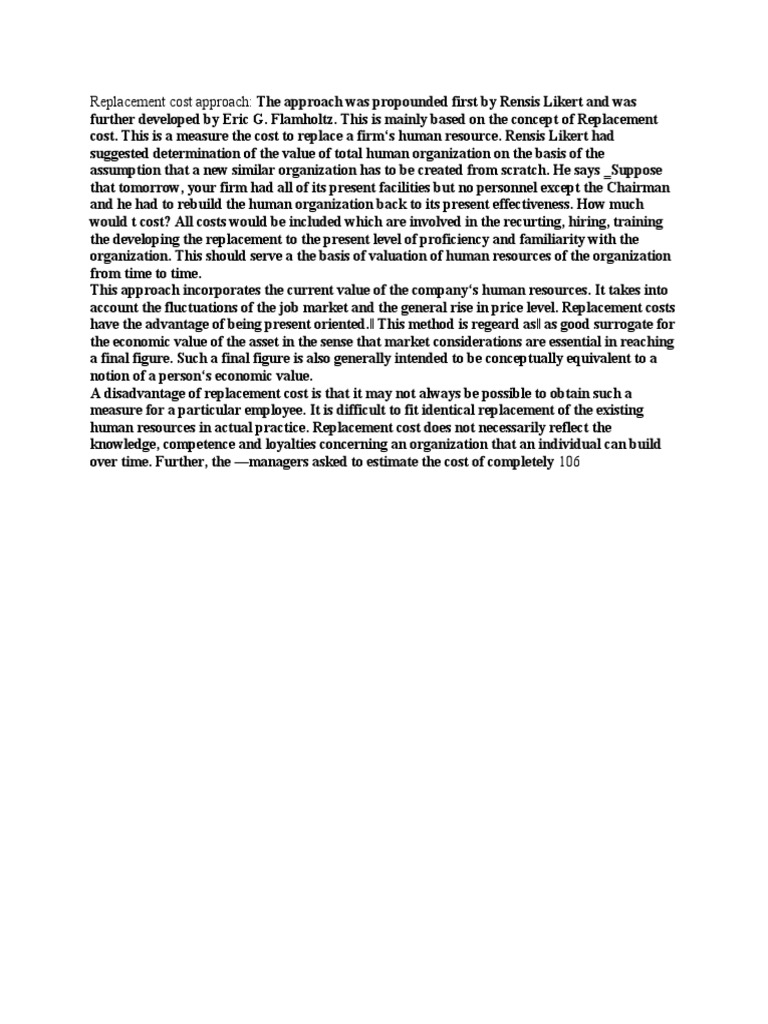 Replacement Cost Approach in HR Valuation | PDF | Career & Growth ...