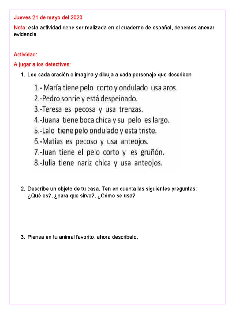 Descripción (Personas, Animales. Objetos) | PDF