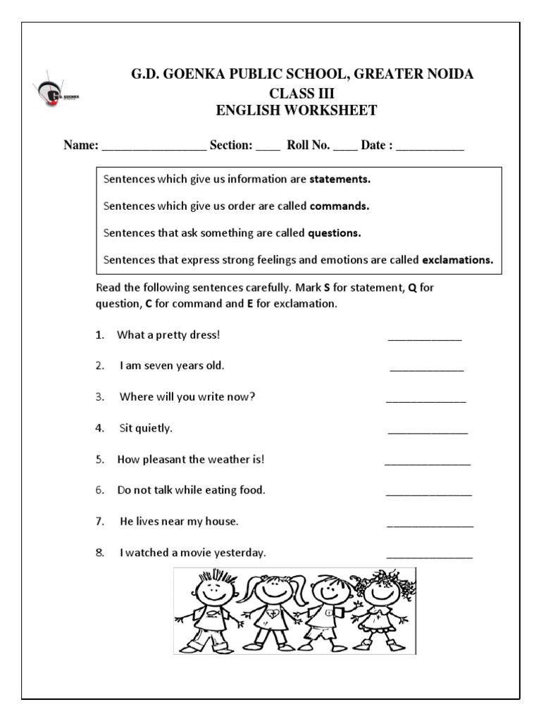 G.D. Goenka Public School, Greater Noida Class Iii English Worksheet | PDF