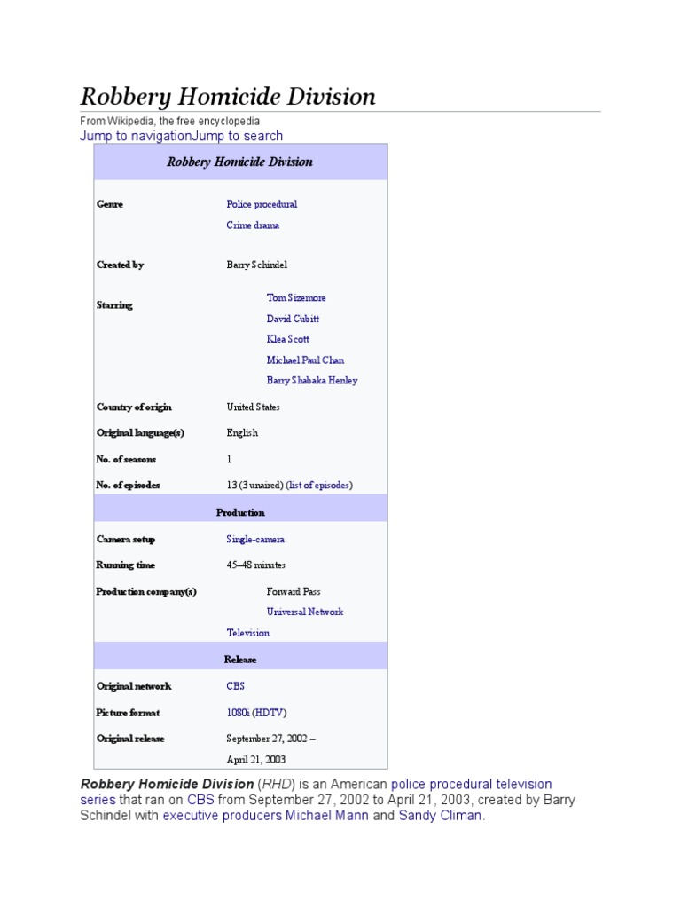 Robbery Homicide Division: Jump To Navigationjump To Search | PDF ...