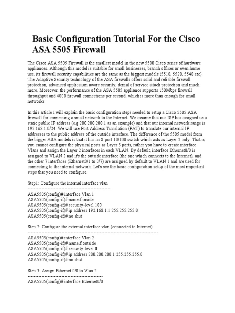 Basic Configuration Tutorial For The Cisco Asa 5505 Firewall Pdf Ip