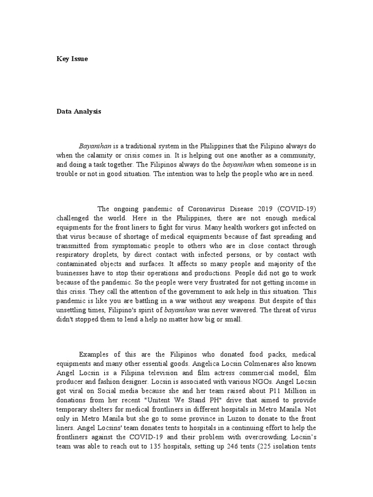 Key Issue: Bayanihan Is A Traditional System in The Philippines That ...