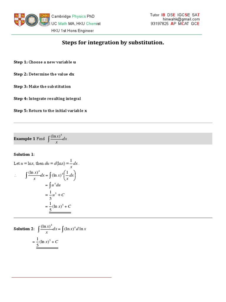 A Comprehensive Guide to Integration by Substitution with Detailed ...