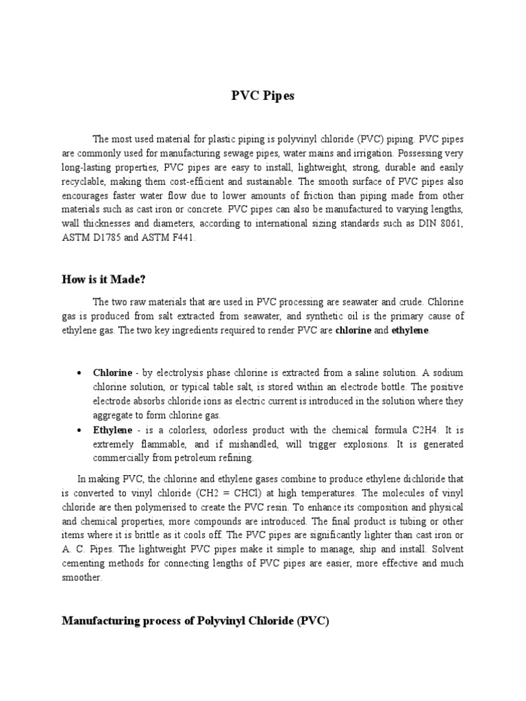 PVC Pipes | PDF | Polyvinyl Chloride | Polymerization