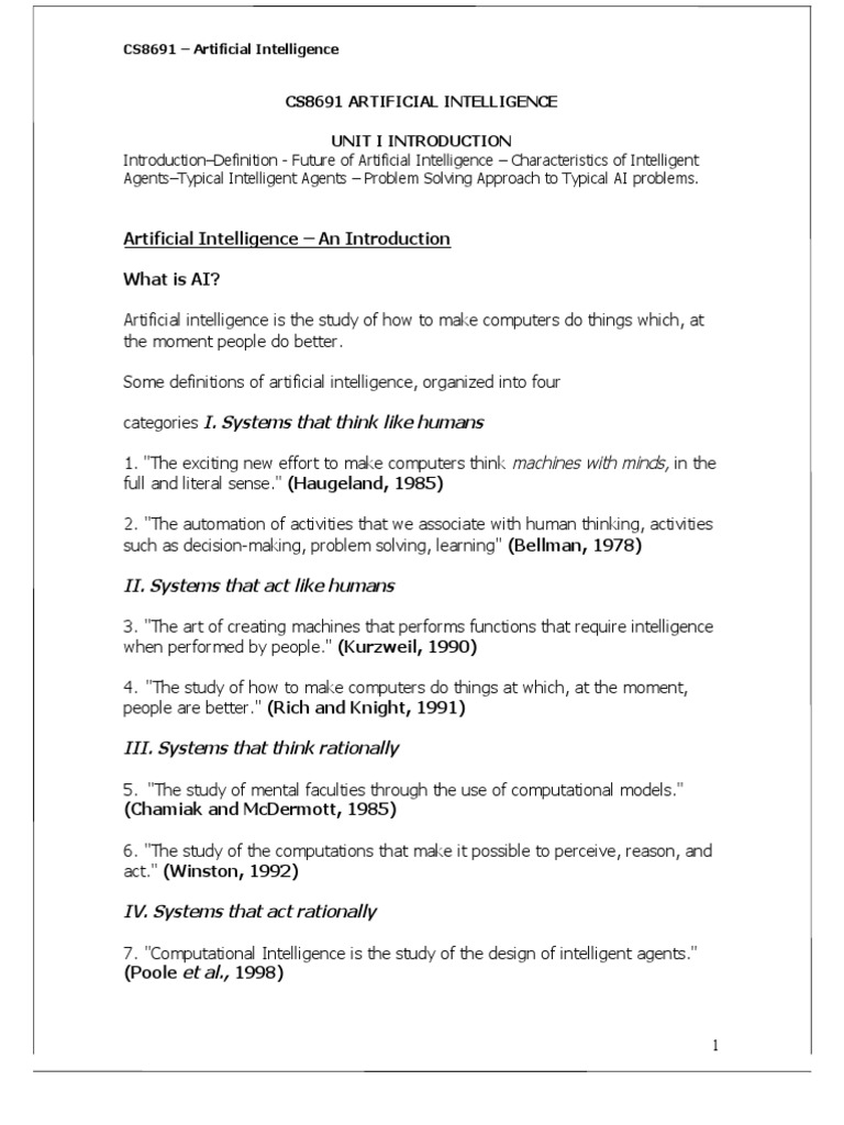 AI UNIT1 Anna University CSE 6th Semester | PDF | Artificial Intelligence | Intelligence (AI ...