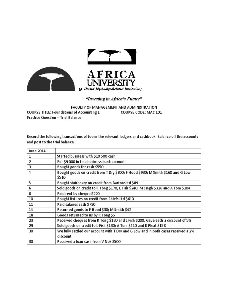 Trial Balance Practice Question | PDF | Law