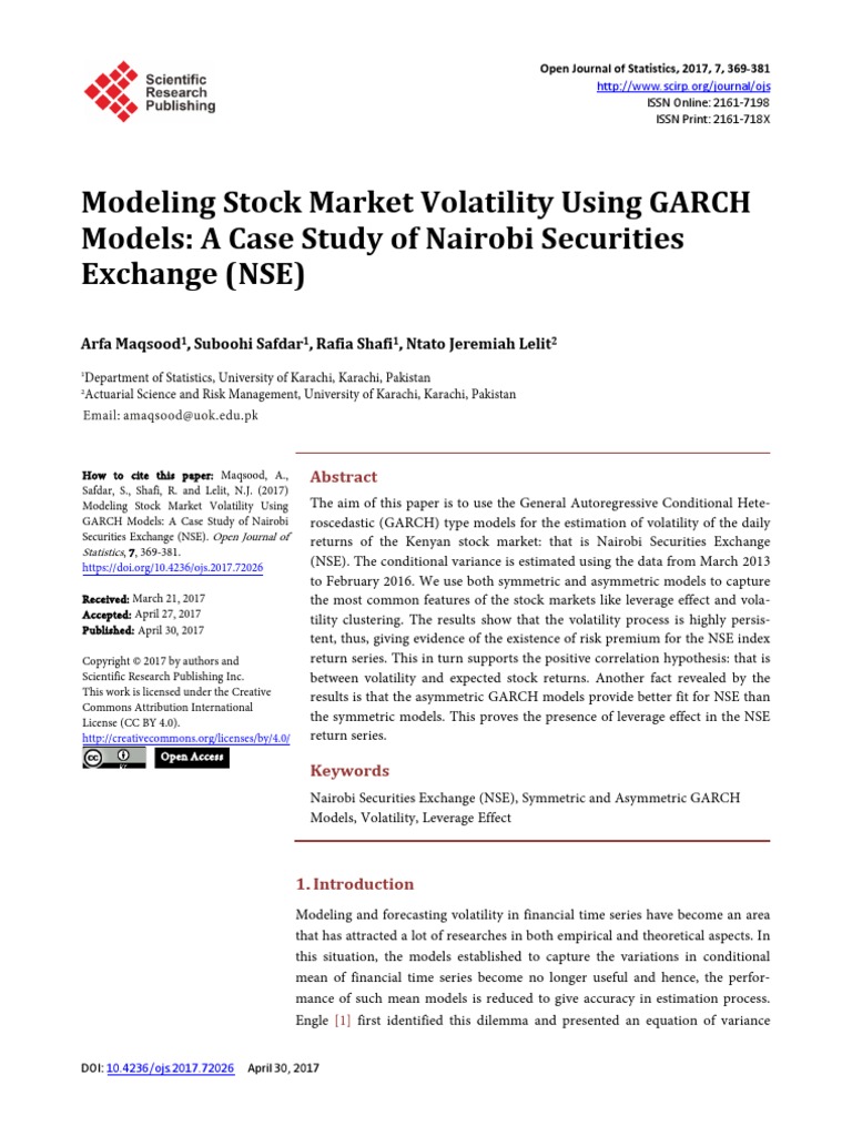 Modeling Stock Market Volatility Using GARCH Models: A Case Study of Nairobi Securities Exchange ...