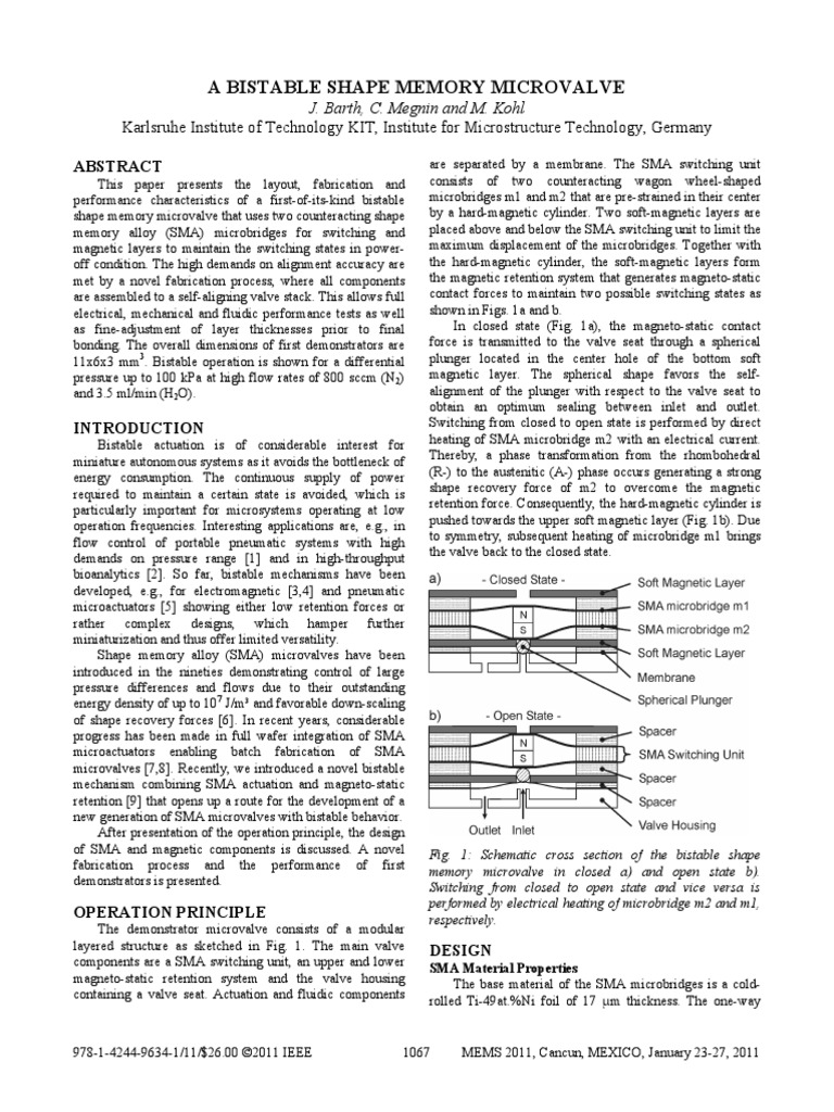 A Bistable Shape Memory Microvalve | PDF | Shape Memory Alloy | Chemistry