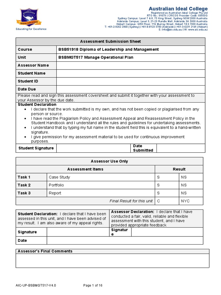 Assessment Submission Sheet | PDF | Adelaide | Performance Indicator