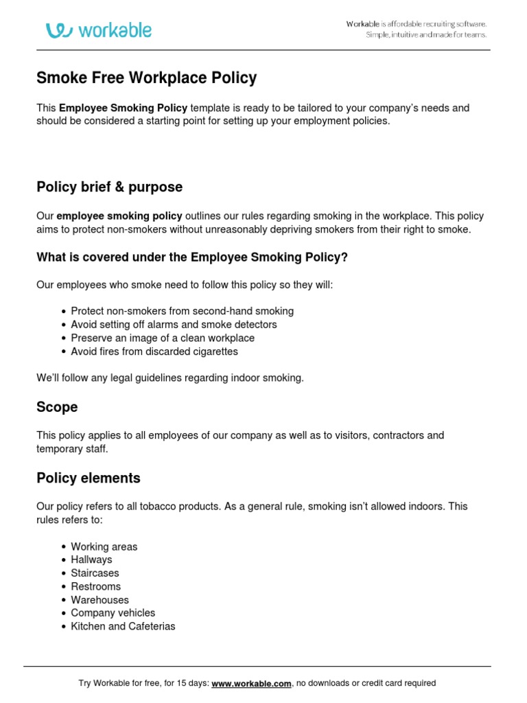 Employee Smoking Policy | PDF | Smoking | Cigarette
