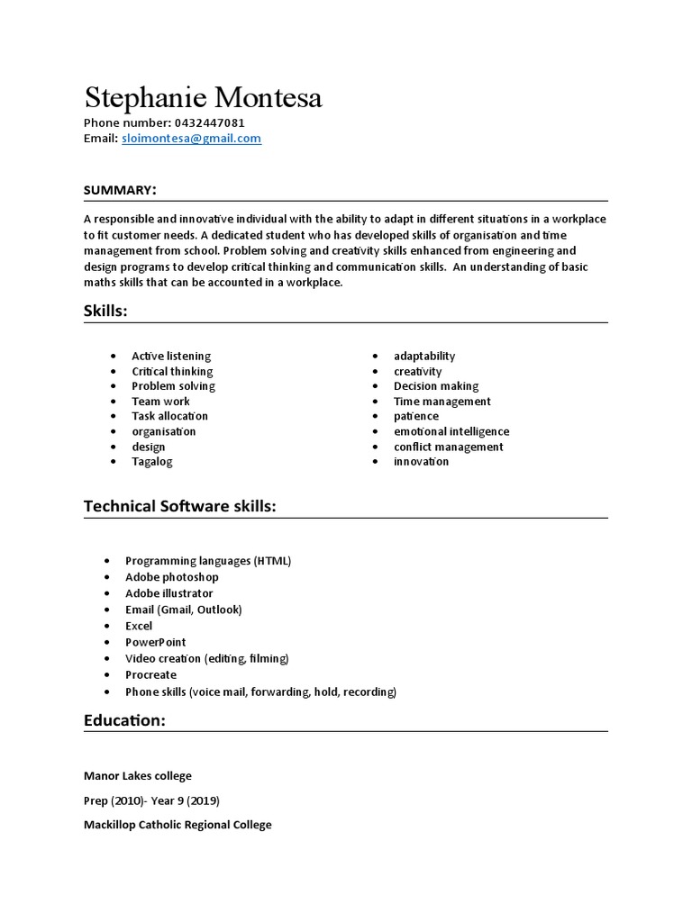 Montesa Stephanie Resume | PDF | Creativity | Critical Thinking