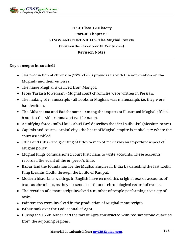 12 History Part II Revision Notes CH 05 PDF | PDF | Mughal Empire ...