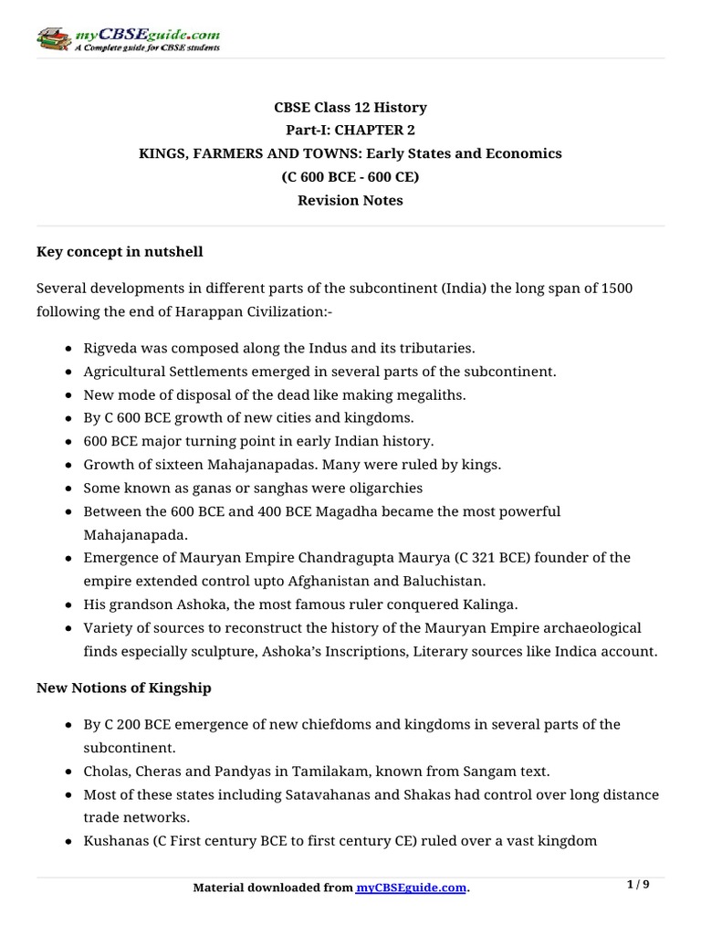 CBSE Class 12 History Part-I: CHAPTER 2 KINGS, FARMERS AND TOWNS: Early ...